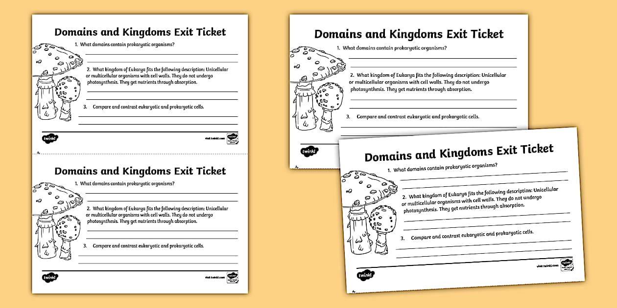 Sixth Grade Domains and Kingdoms Taxonomy Exit Ticket