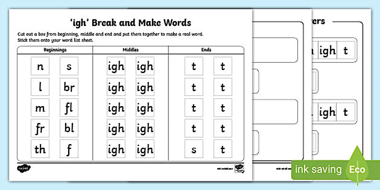 ‘igh’ Words Break and Make Worksheet | CfE Primary Resources