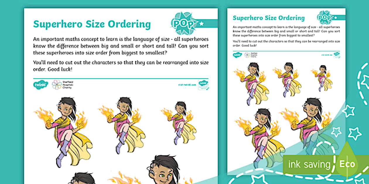 Superhero Size Ordering Maths Game (teacher made) - Twinkl