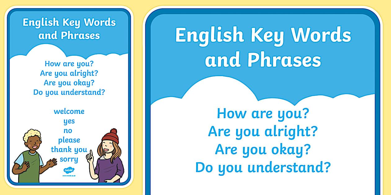 ESL Key Words and Phrases A4 Display Poster - ESL Greetings Vocabulary