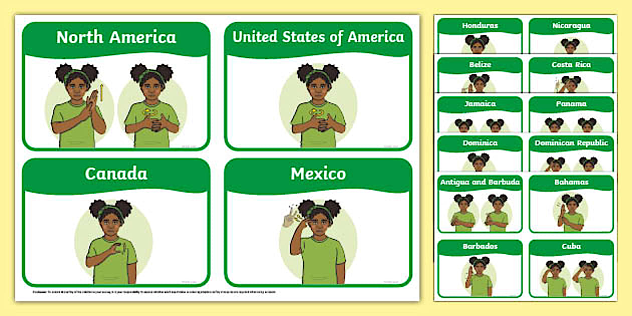 Auslan Countries in North America Word Cards - Twinkl