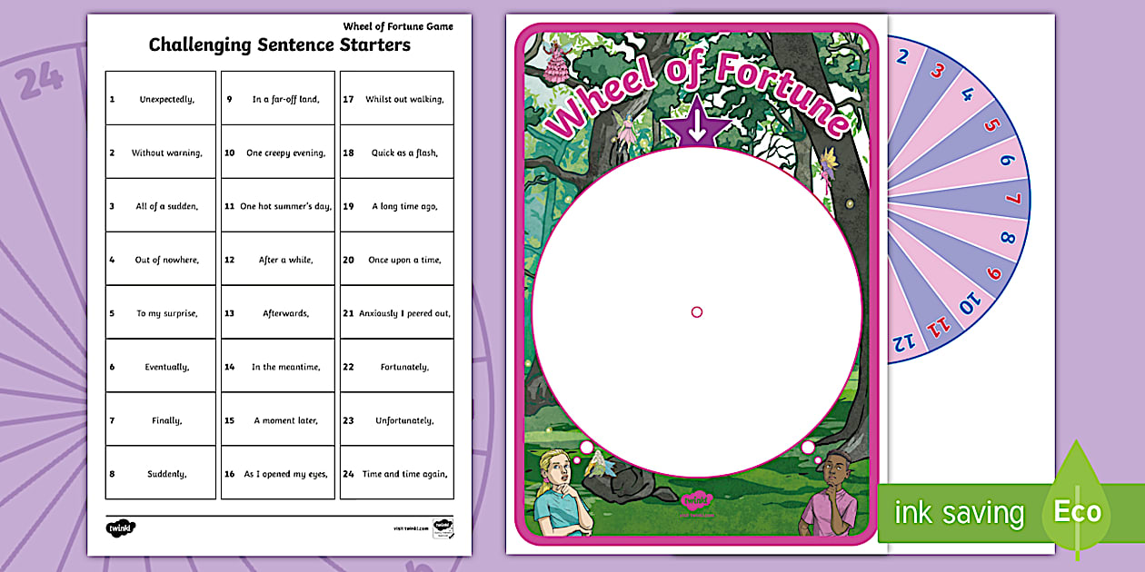 Challenging Sentence Starters Wheel of Fortune Spinning Wheel A4 Display