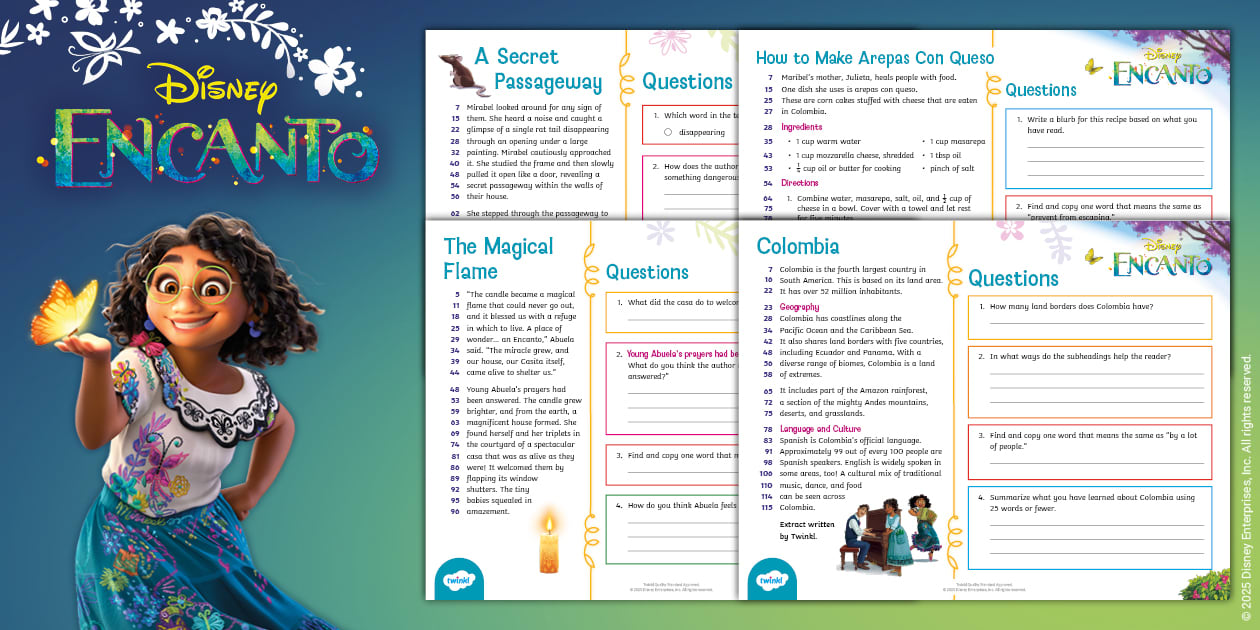 Encanto: 60-Second Reading Passages and Questions - Twinkl