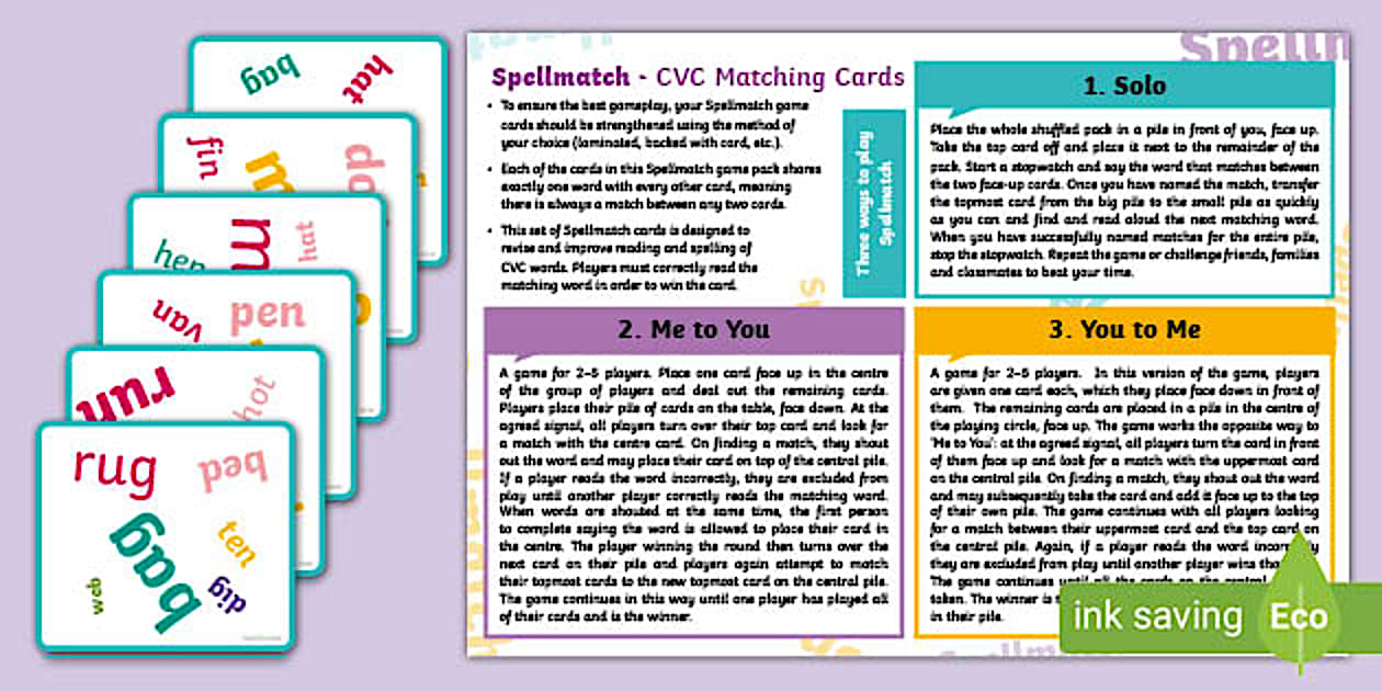 Spellmatch CVC Words Matching Card Game (teacher made)