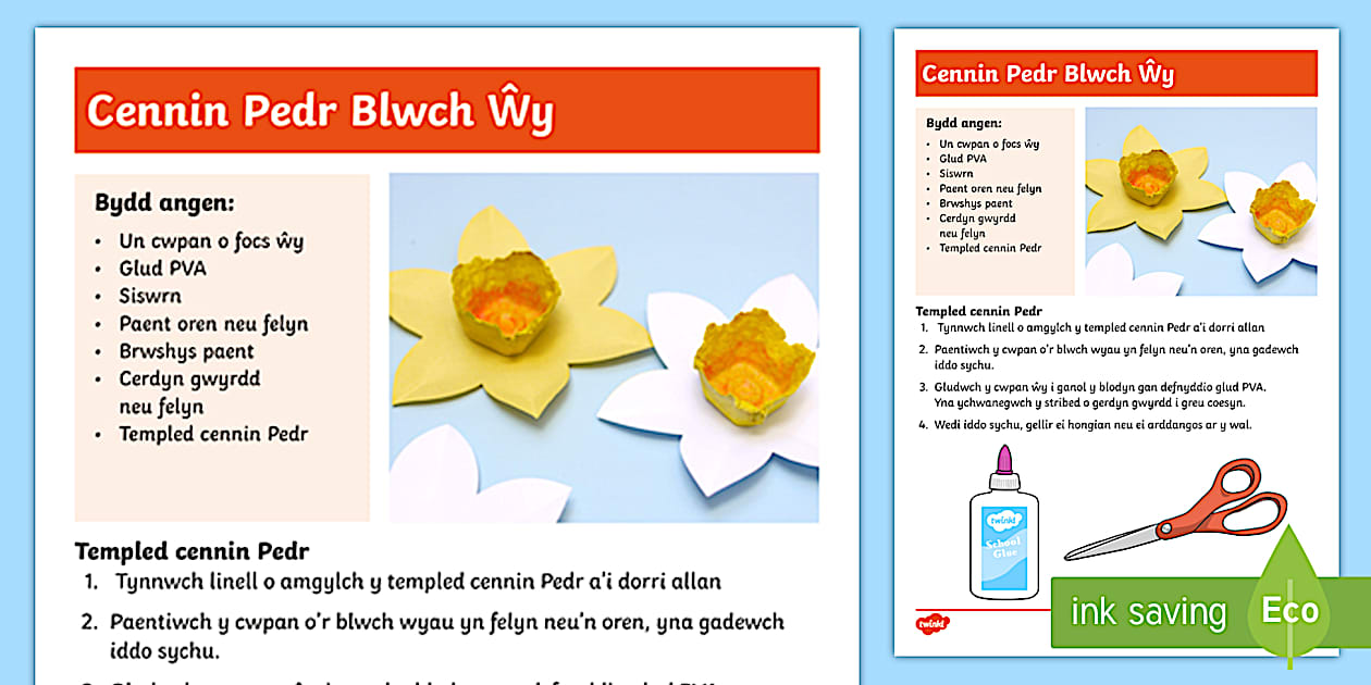 Cyfarwyddiadau Creu Cennin Pedr 3D (teacher made) - Twinkl