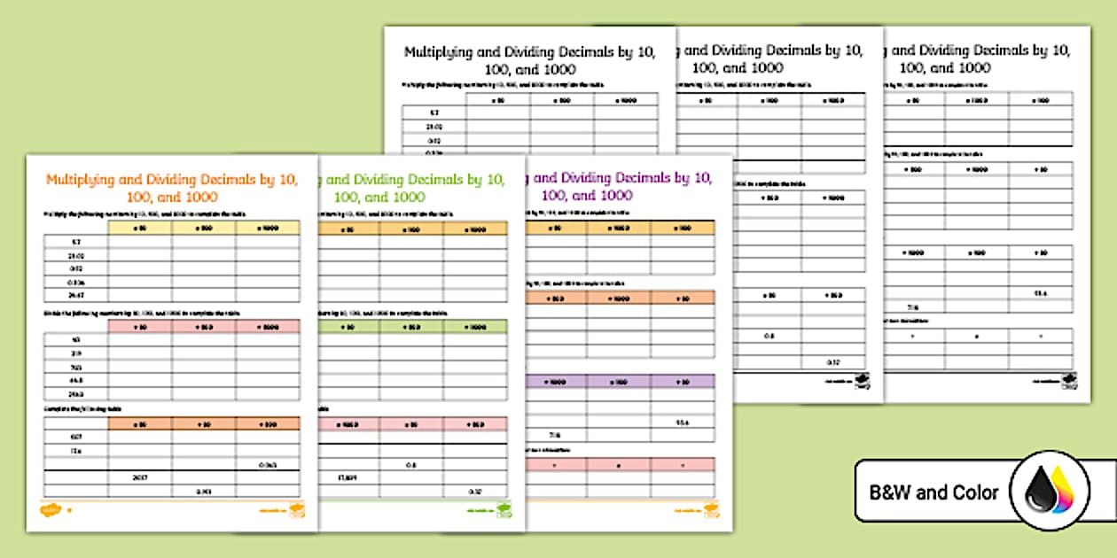 Multiplying and Dividing Decimals by 10, 100, and 1000 Worksheet for ...