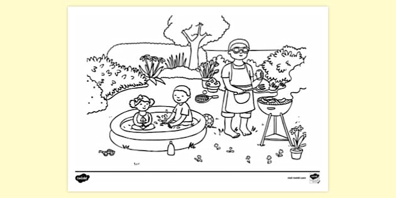 Colouring Page of Summer Activities - Resources - Twinkl