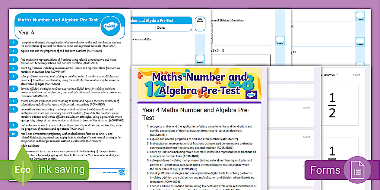 Year 4 Number and Algebra Pre-Test