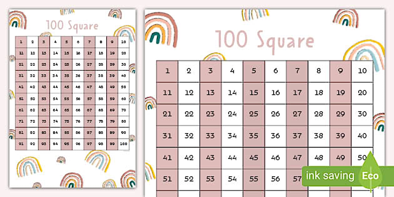 👉 Muted Rainbow 100 Square (teacher made) - Twinkl