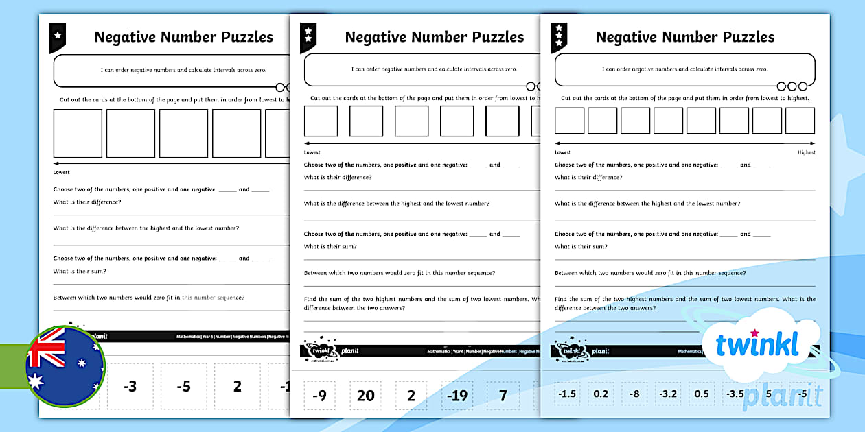 Year 6 Number: Negative Number Puzzles Home Learning Tasks