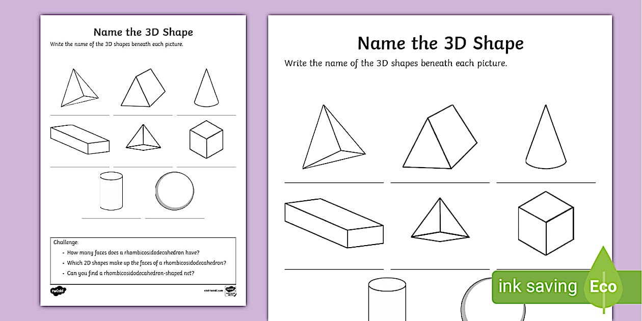 Names of 3D Shapes Worksheet | Primary Resources - Twinkl