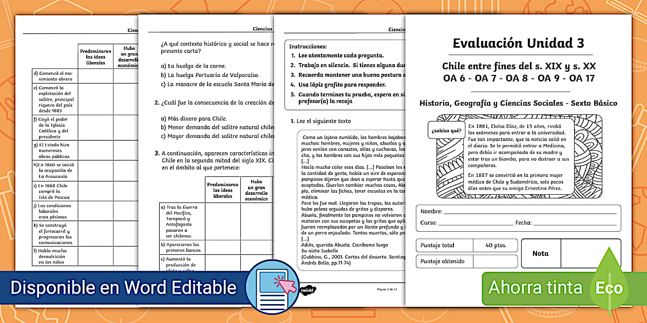 Evaluación: 6° básico - Ciencias Sociales - Unidad 3