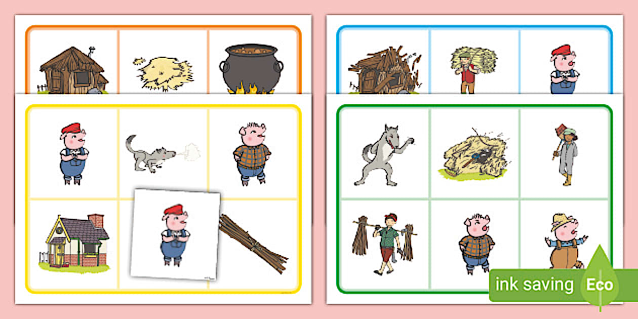 The Three Little Pigs Matching Cards and Board - Twinkl