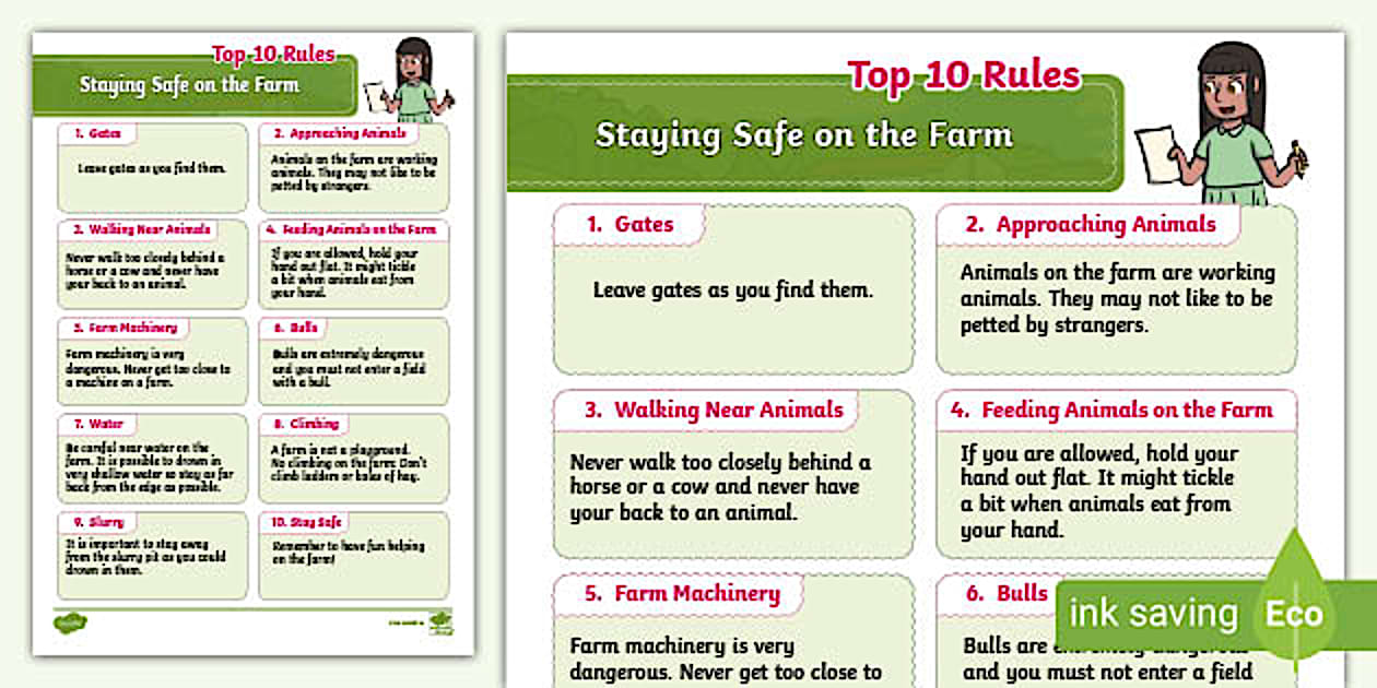 Staying Safe on the Farm Top 10 Rules Reading Activity