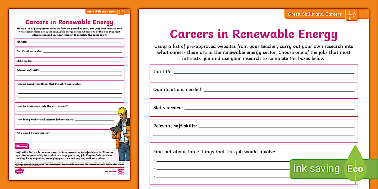 Careers in Renewable Energy Research Activity - KS2 - Twinkl