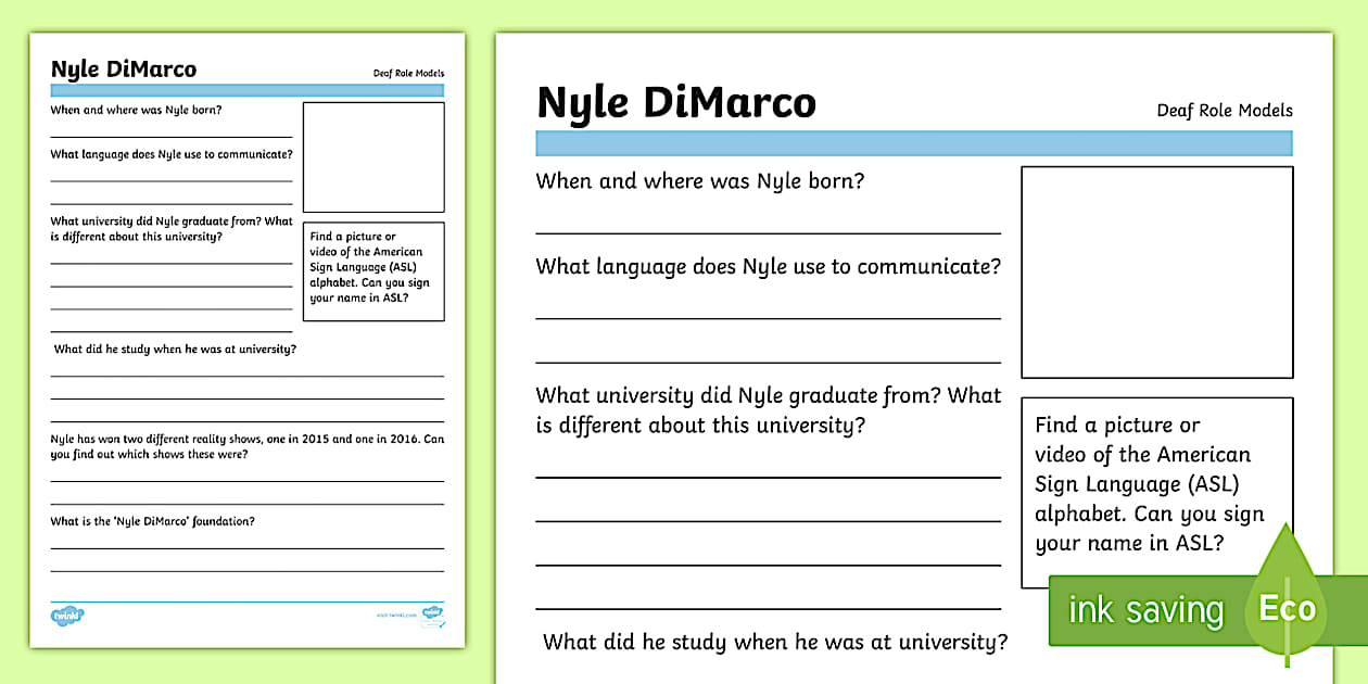 Deaf Role Models Nyle DiMarco Research Activity - Twinkl