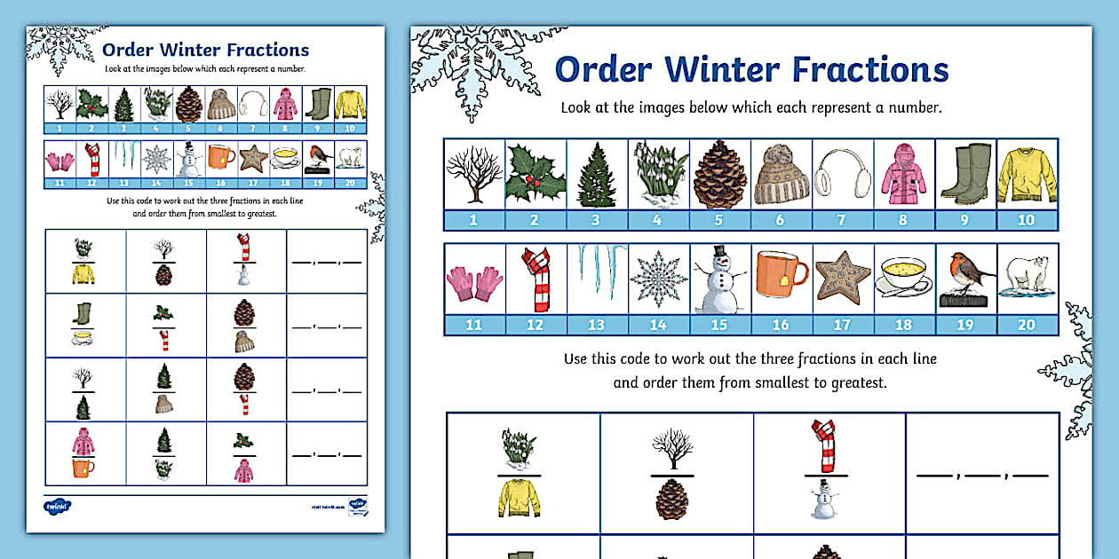 👉 Winter Order Fractions with Different Denominators Worksheet