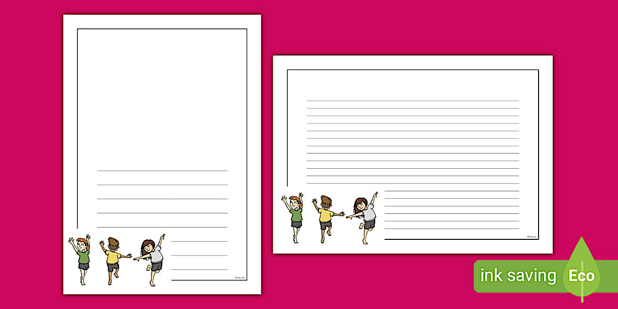 Black and White Simple Blank 2 Children Dancing Page Border