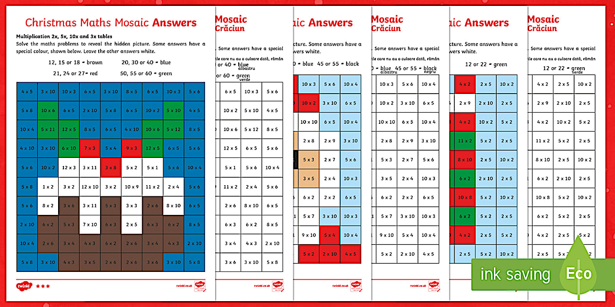 Christmas Multiplication Mosaic Worksheet / Worksheets Romanian/English