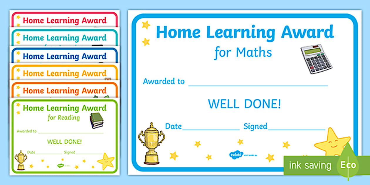 Editable Home Learning Certificate Award Pack - Twinkl