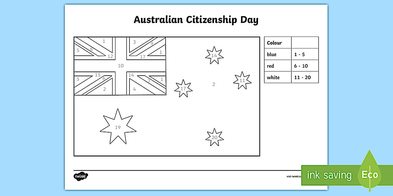 Australian Citizenship Day Colour by Number Colouring Page