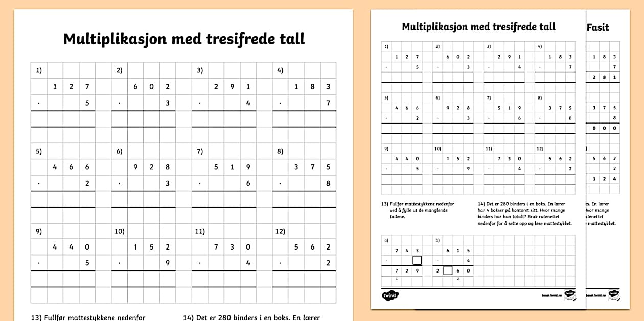 Gang 3-sifrede tall med 1-sifrede tall | Multiplikasjon