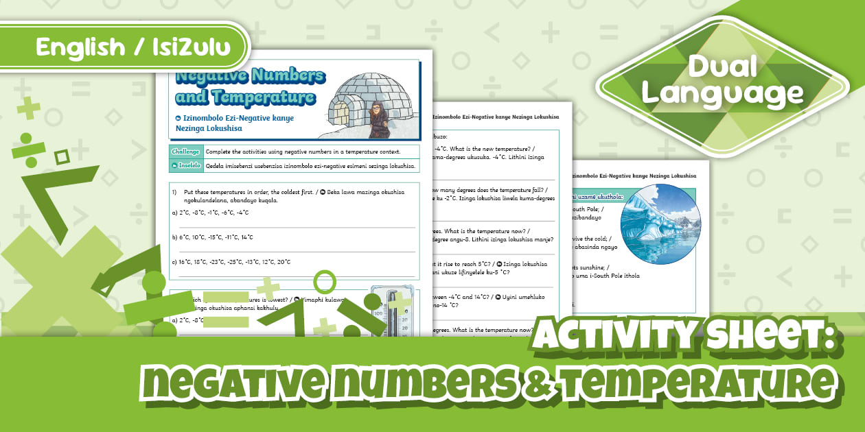 Negative Numbers and Temperature Activity Sheet IsiZulu/English