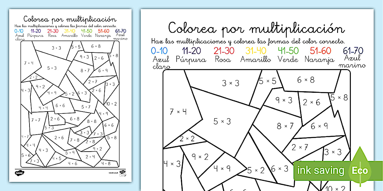 Ficha de actividad: multiplicaciones para colorear | Twinkl