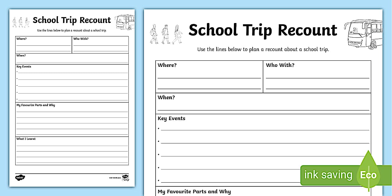 School Trip Recount Template (teacher made) - Twinkl