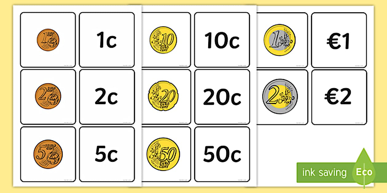 Lower Ability Euro Coin Value Matching Card Activity