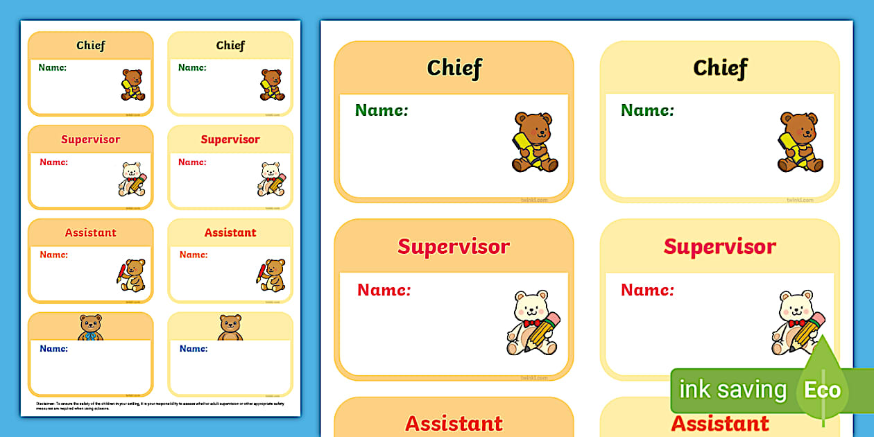 Teddy Bear Hunt Name Tags (phát triển bởi giáo viên)