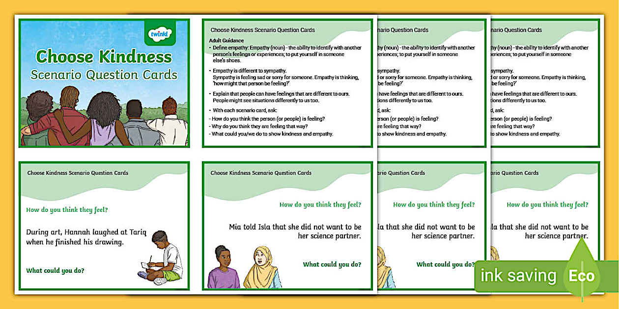 Choose Kindness Scenario Question Cards for 3rd-5th Grade