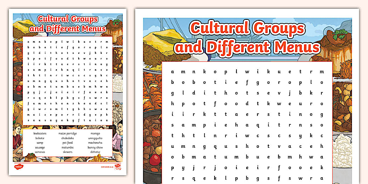 Cultural Groups and Different Menus - Word Search - Twinkl