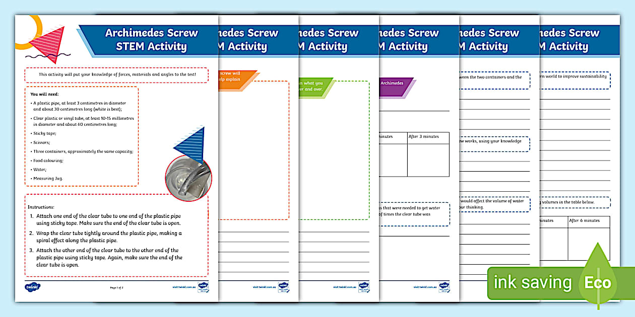 Archimedes Screw STEM Activity Ι Years 3&4 Physical Sciences