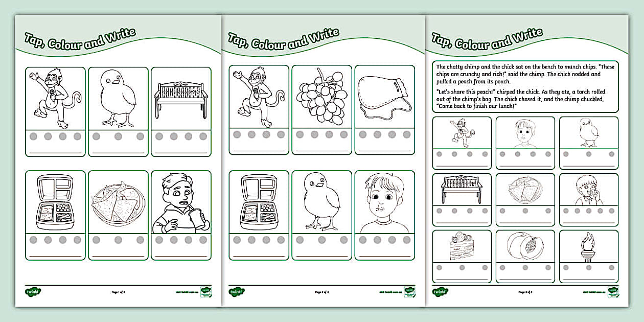 'ch' Digraph Tap, Colour and Write - Chad -ch Reading