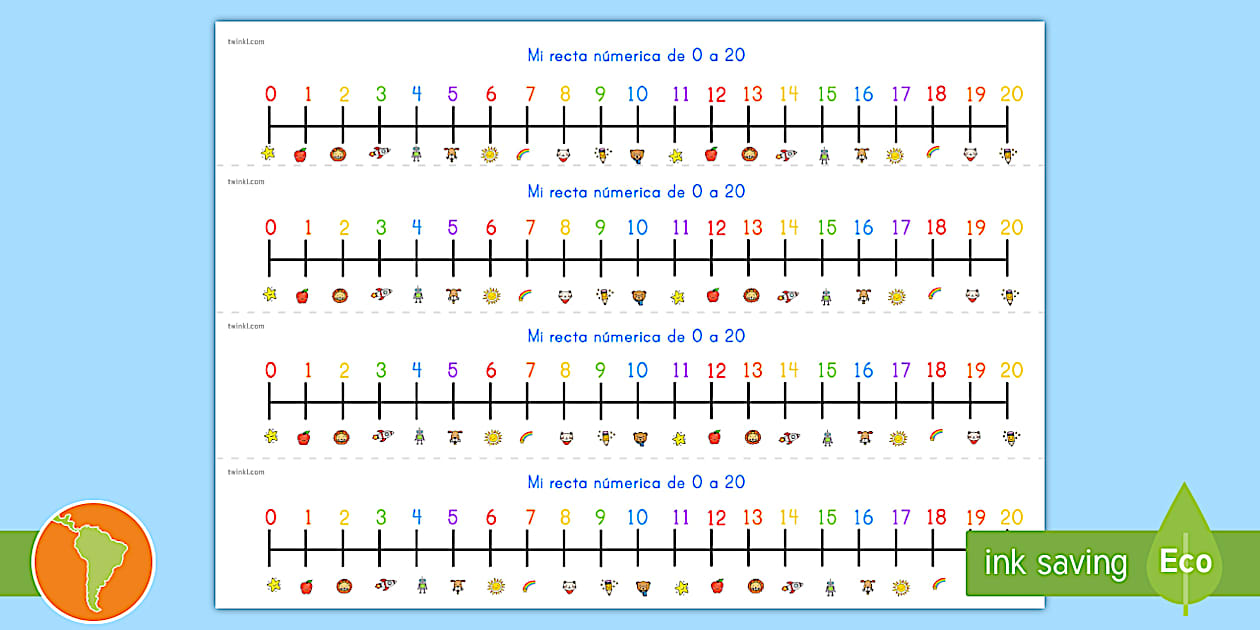 Números del 0 al 20 Recta numérica (teacher made) - Twinkl