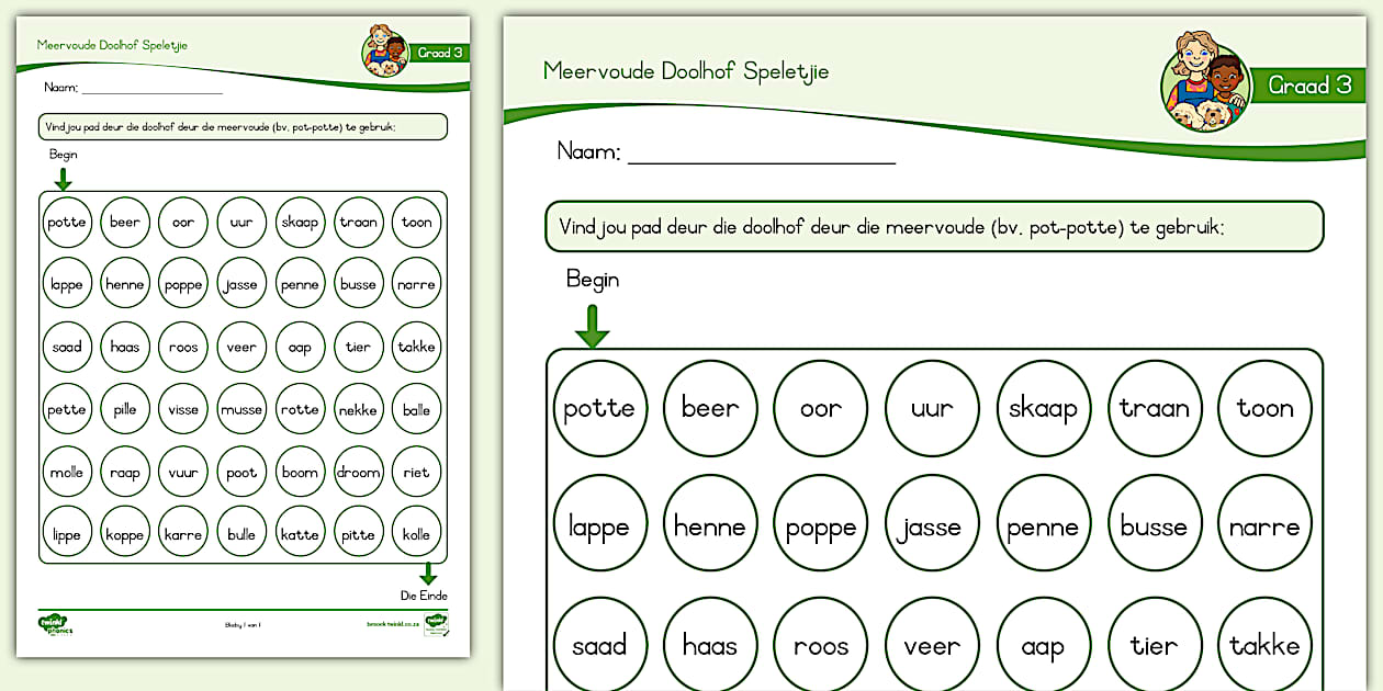 Graad 3 Klanke Meervoude pot-potte Drukbare Speletjie