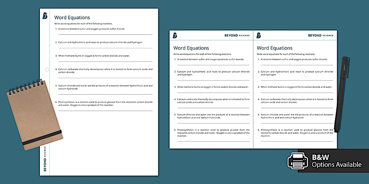 Word Equations Worksheet | Science | Beyond Secondary