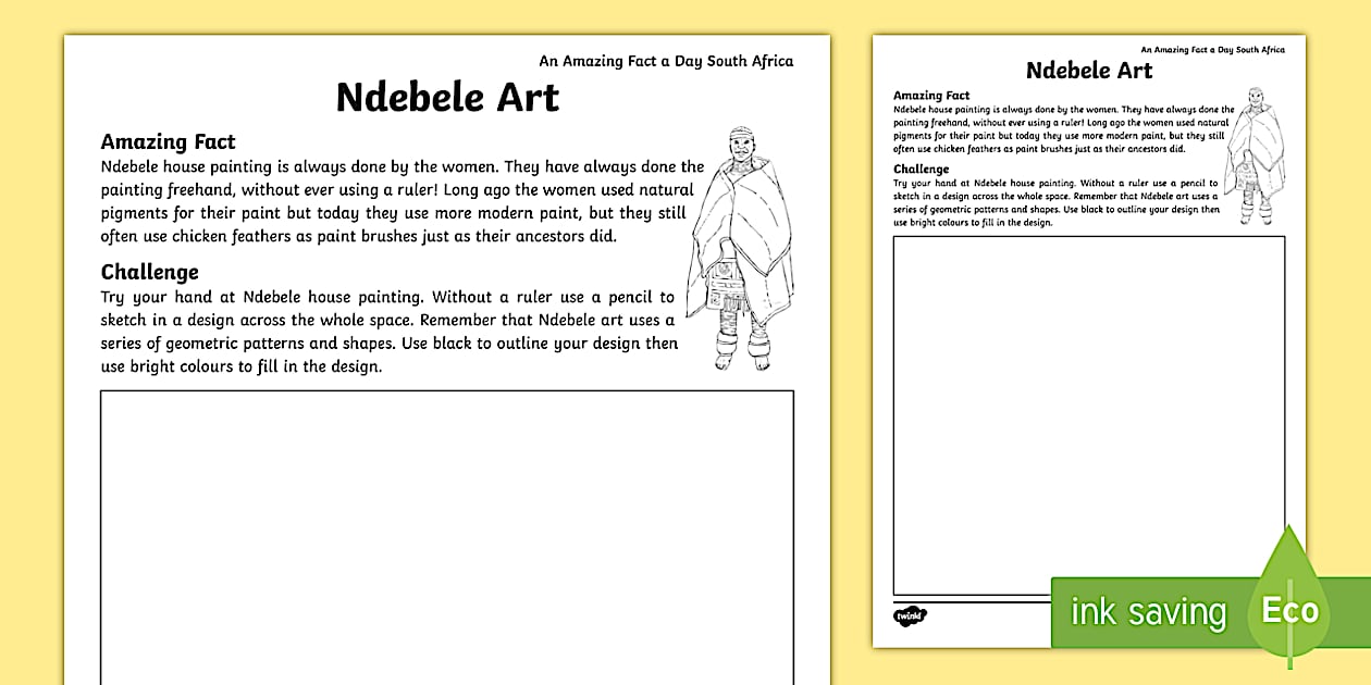 Editable An Amazing Fact a Day South Africa Ndebele Art Worksheet English