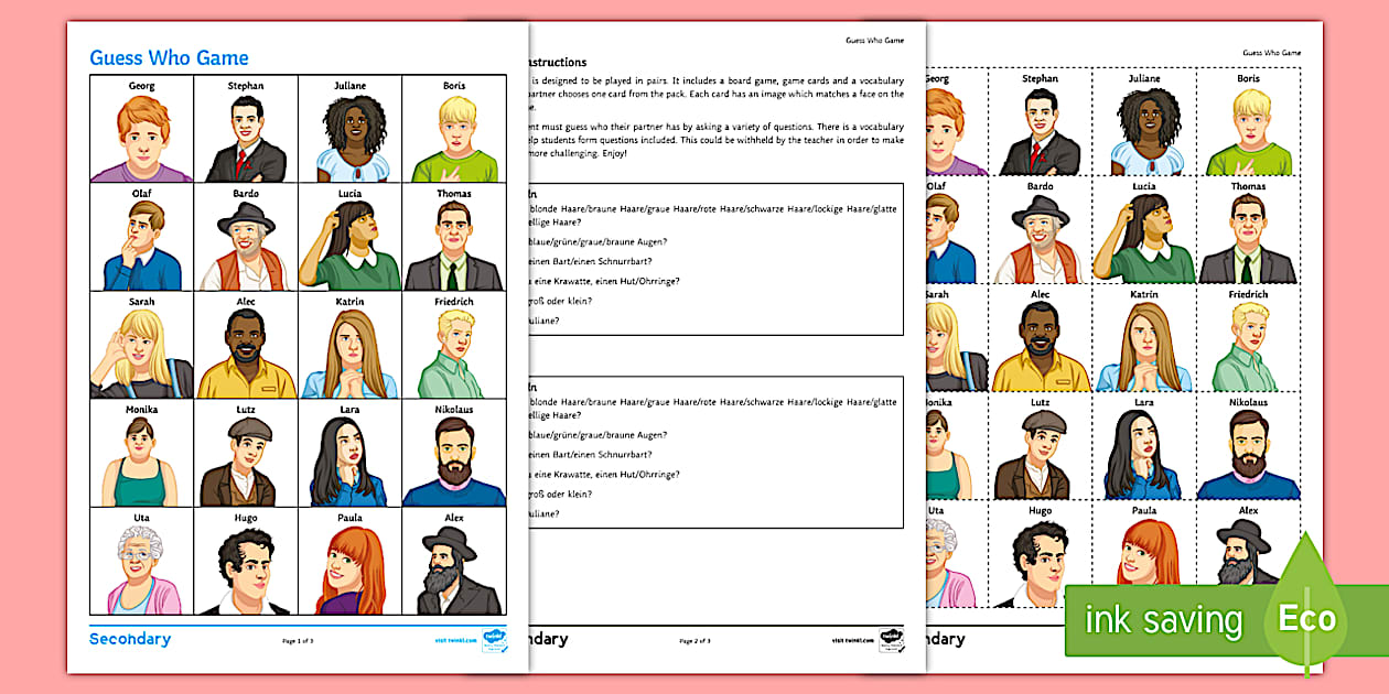 Guess the Person German Board Game (teacher made) - Twinkl