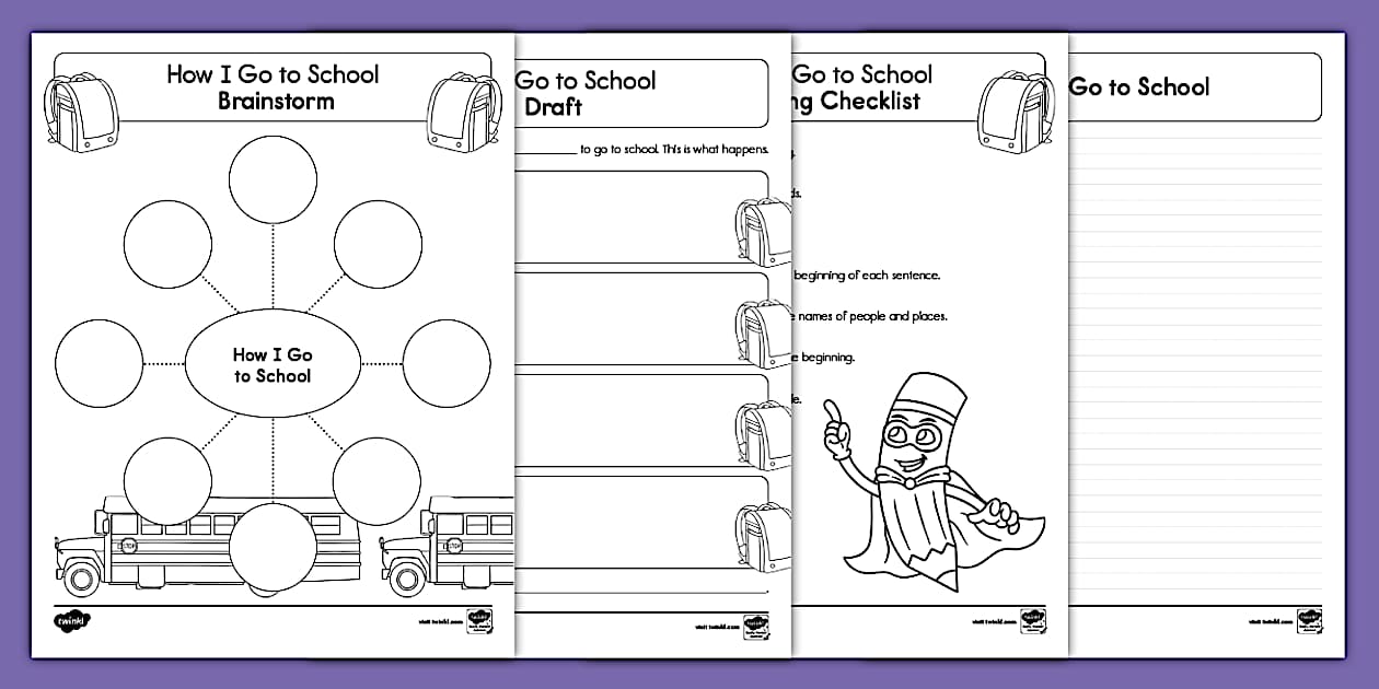 First Grade How I Go to School Writing Prompt Worksheet