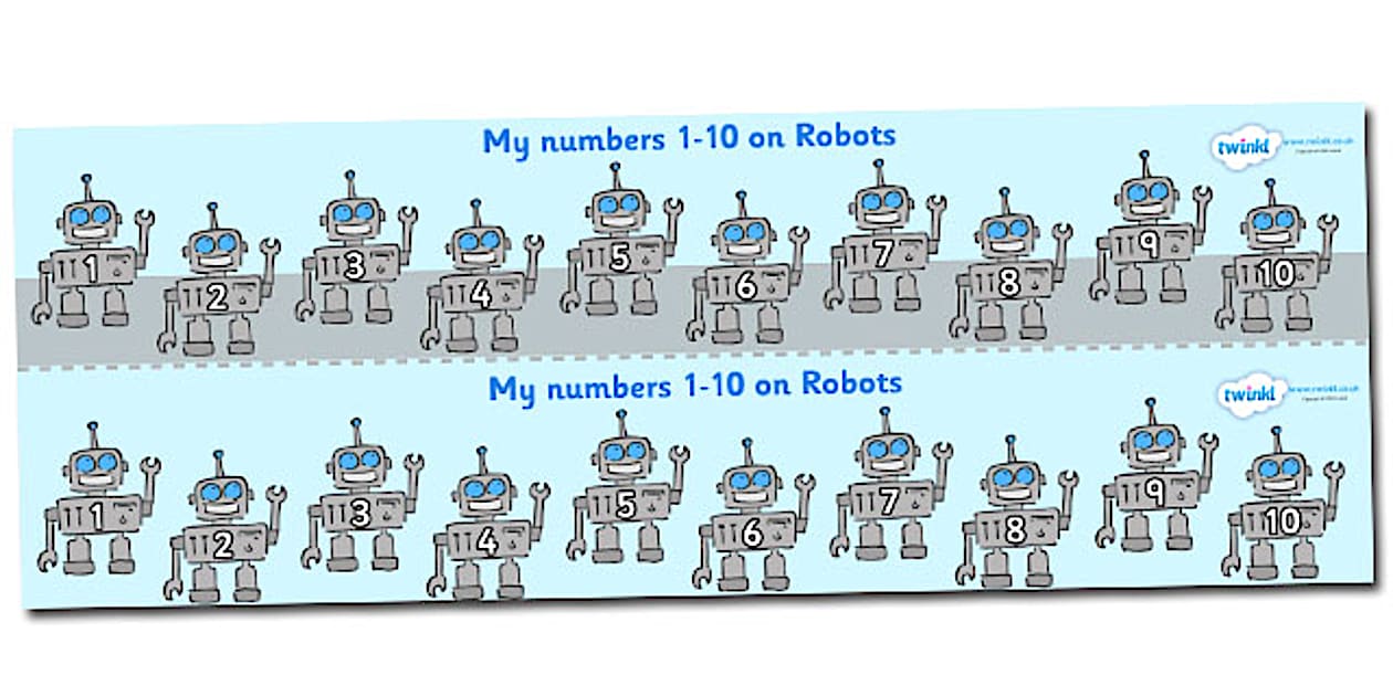 1-10 on Robots Number Strips (teacher made) - Twinkl