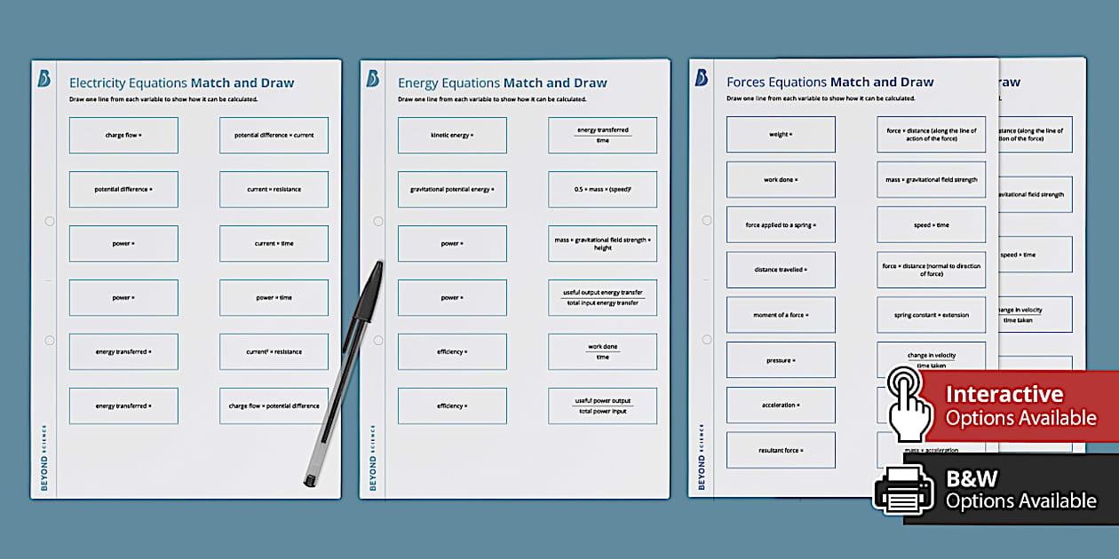 Physics Equations Match and Draw Bundle | Science | Beyond