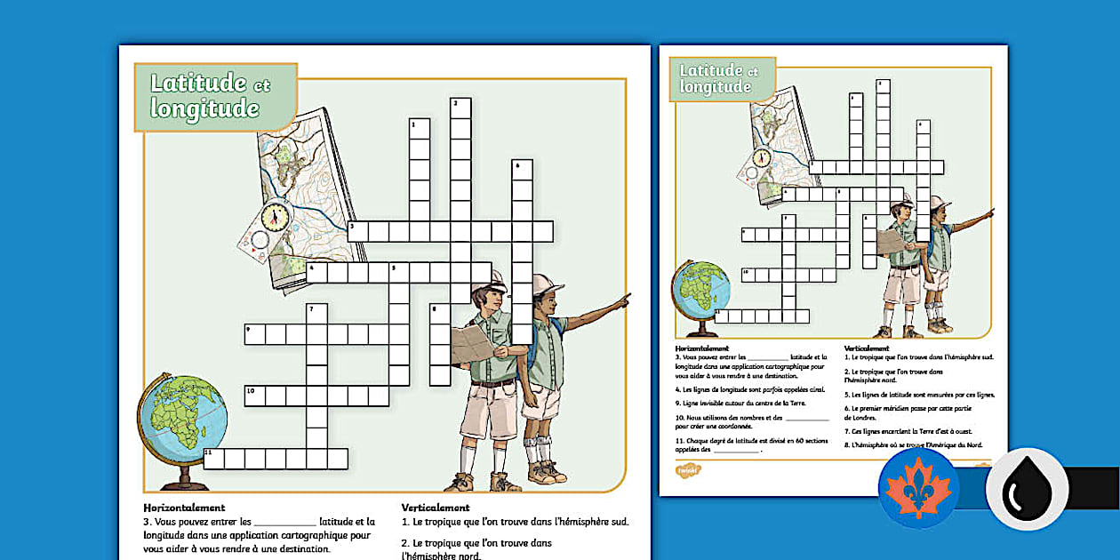 Latitude and Longitude Crossword French - Twinkl