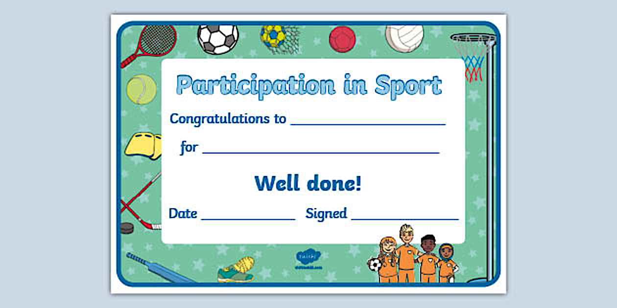 Certificate - Participation in sport - Editable - Primary Resources