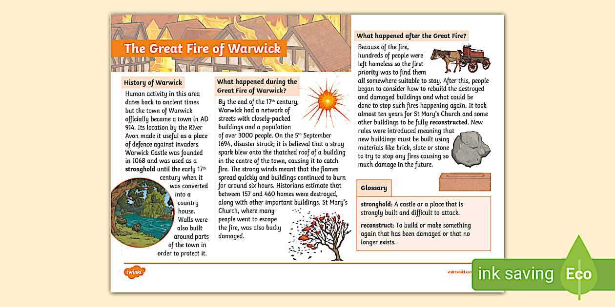 The Great Fire of Warwick Fact File - Twinkl