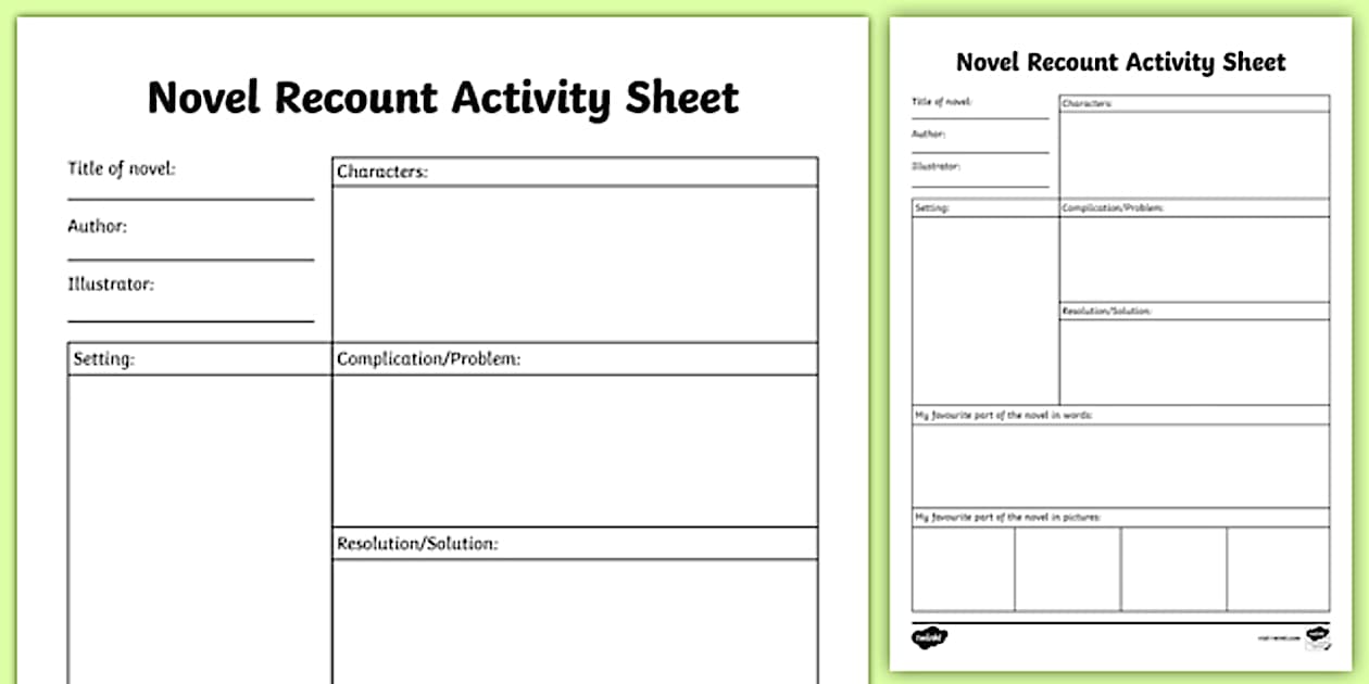 Editable Novel Recount Worksheet (teacher made) - Twinkl
