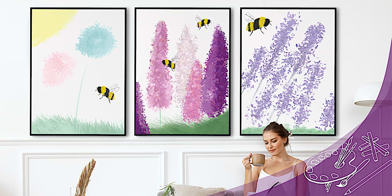 Summer Flowers and Bees Abstract Nature-Themed Posters Pack