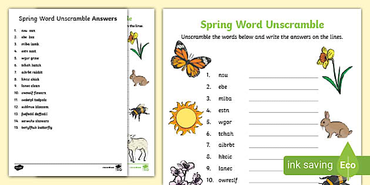 Spring Word Unscramble - Primary Resources (teacher made)