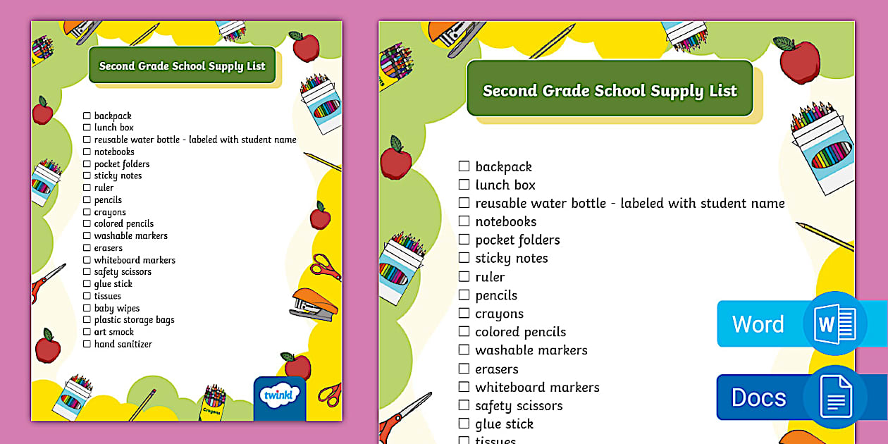 Second Grade Editable School Supply List (teacher made)